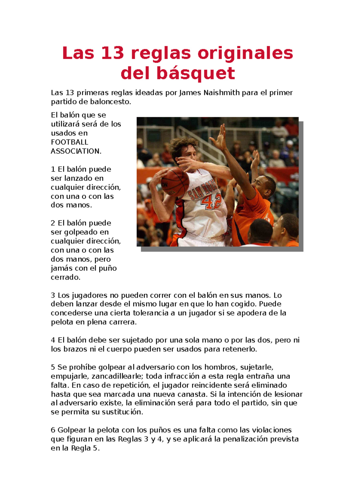 Las 13 reglas originales del básquet - Las 13 reglas originales del ...