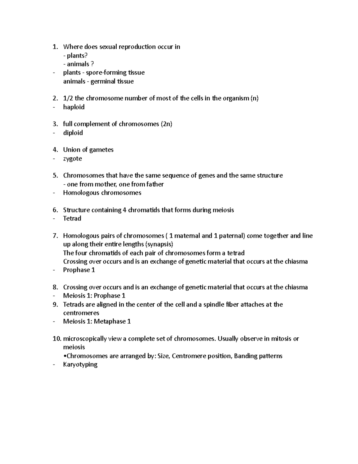 Bio Lab exam 1 - Lecture notes from Bio Lab/class - Where does sexual ...