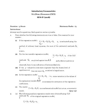 Econometrics Syllabus SEM 4 - UNIVERSITY OF DELHI DELHI SCHOOL OF ...