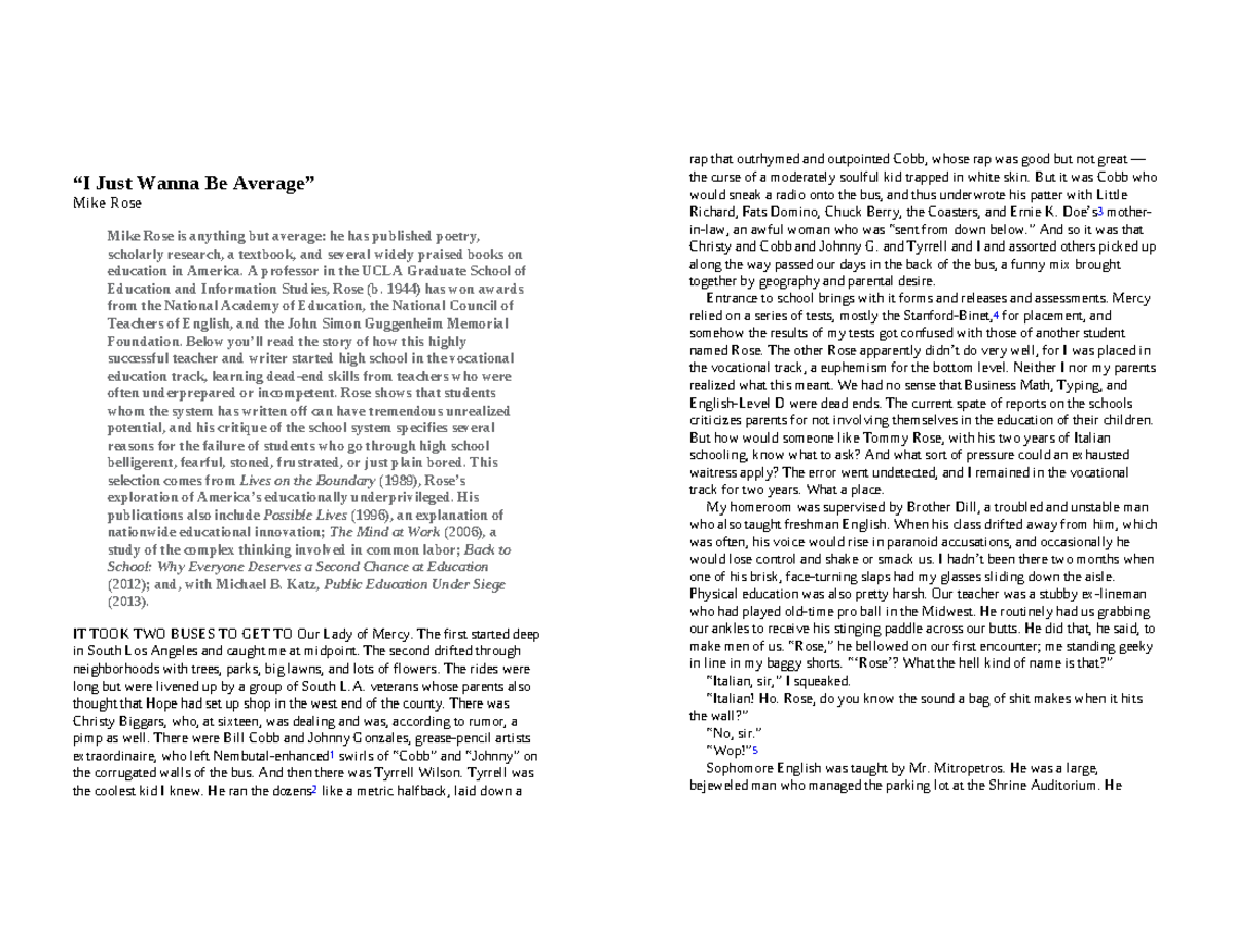 Ijustwanttobeaverage Rose - “I Just Wanna Be Average” Mike Rose Mike ...