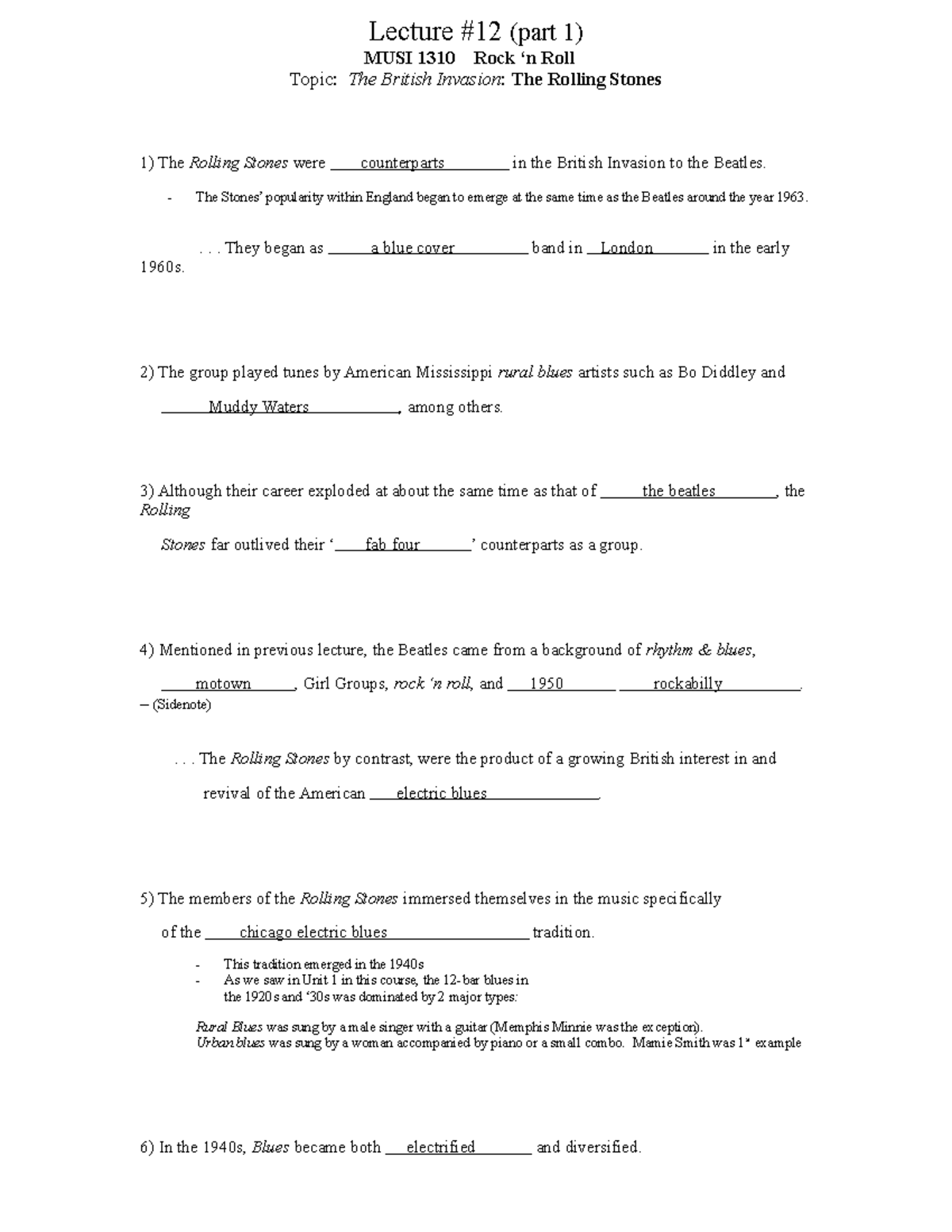 Lecture Guide 12 (part 1) - MUSI 1310 Rock ‘n Roll Topic : The British ...