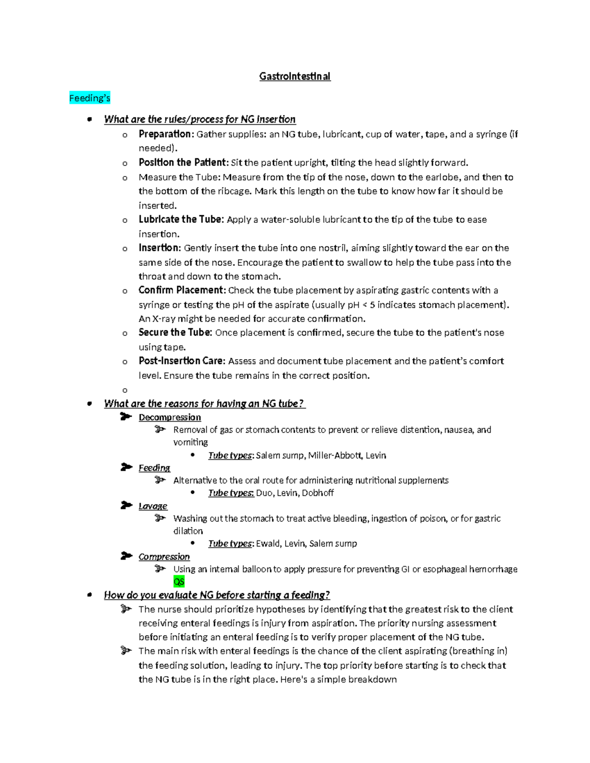 Gi Study Guide - Gastrointestinal Feeding’s What are the rules/process ...