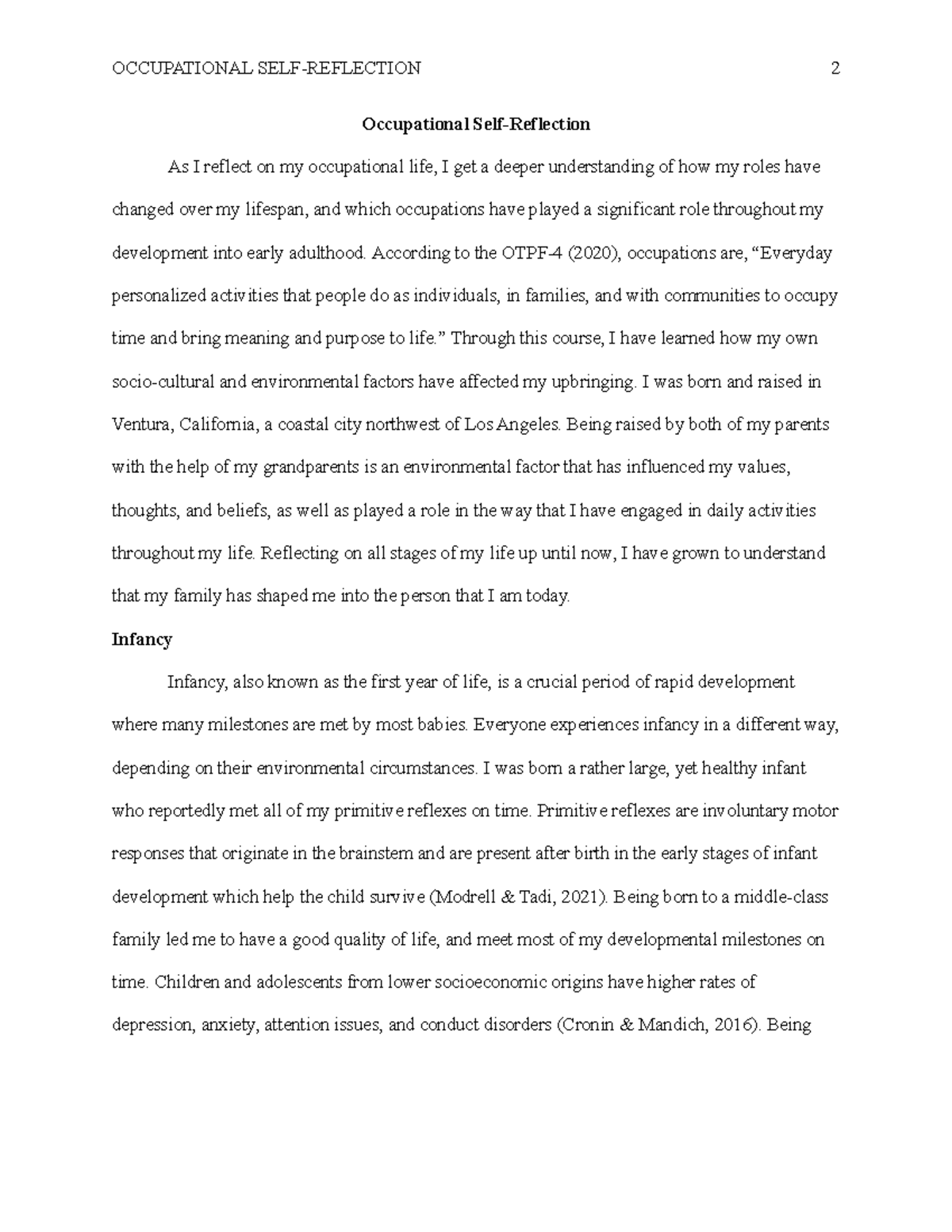 OCC 511: Occupational Self-Reflection - Occupational Self-Reflection As ...