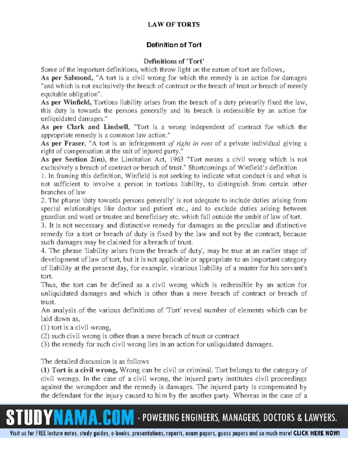 LAW OF Torts-SEM-1 case summaries - LLB102 - QUT - Studocu