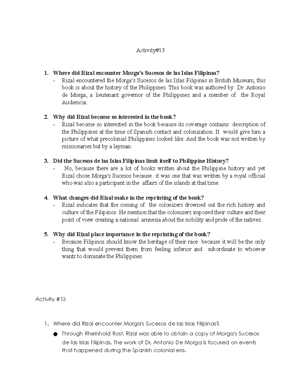 PH13 - Rizal-Chapter-13 - Activity# 1. Where did Rizal encounter Morga ...