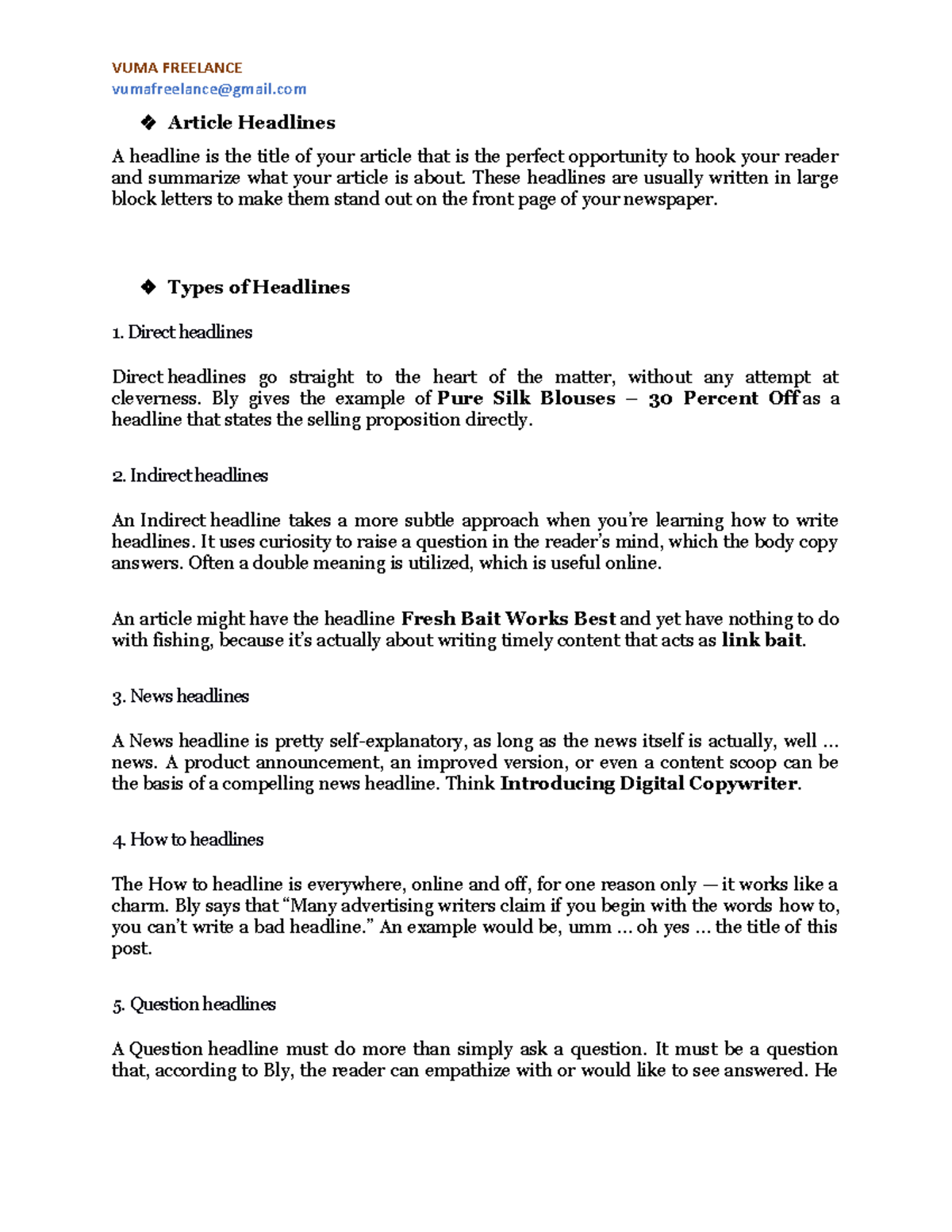 Article Headlines Notes - VUMA FREELANCE vumafreelance@gmail Article ...