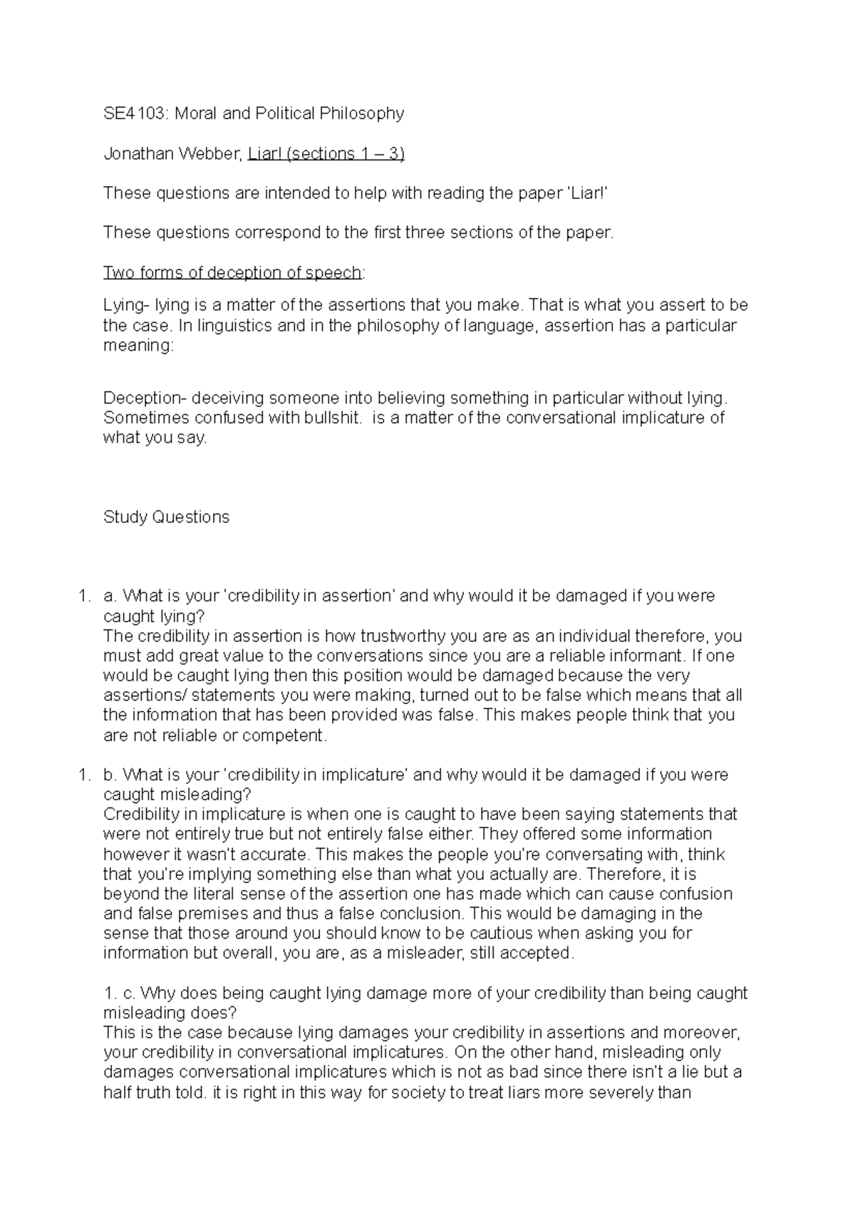 Liar Webber-Study Questions - SE4103: Moral and Political Philosophy ...