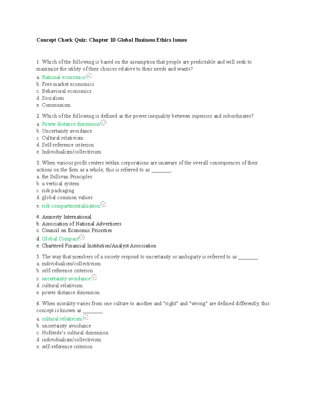 Concept Check Quiz Chaper 10 - Rational economics b. Free market ...