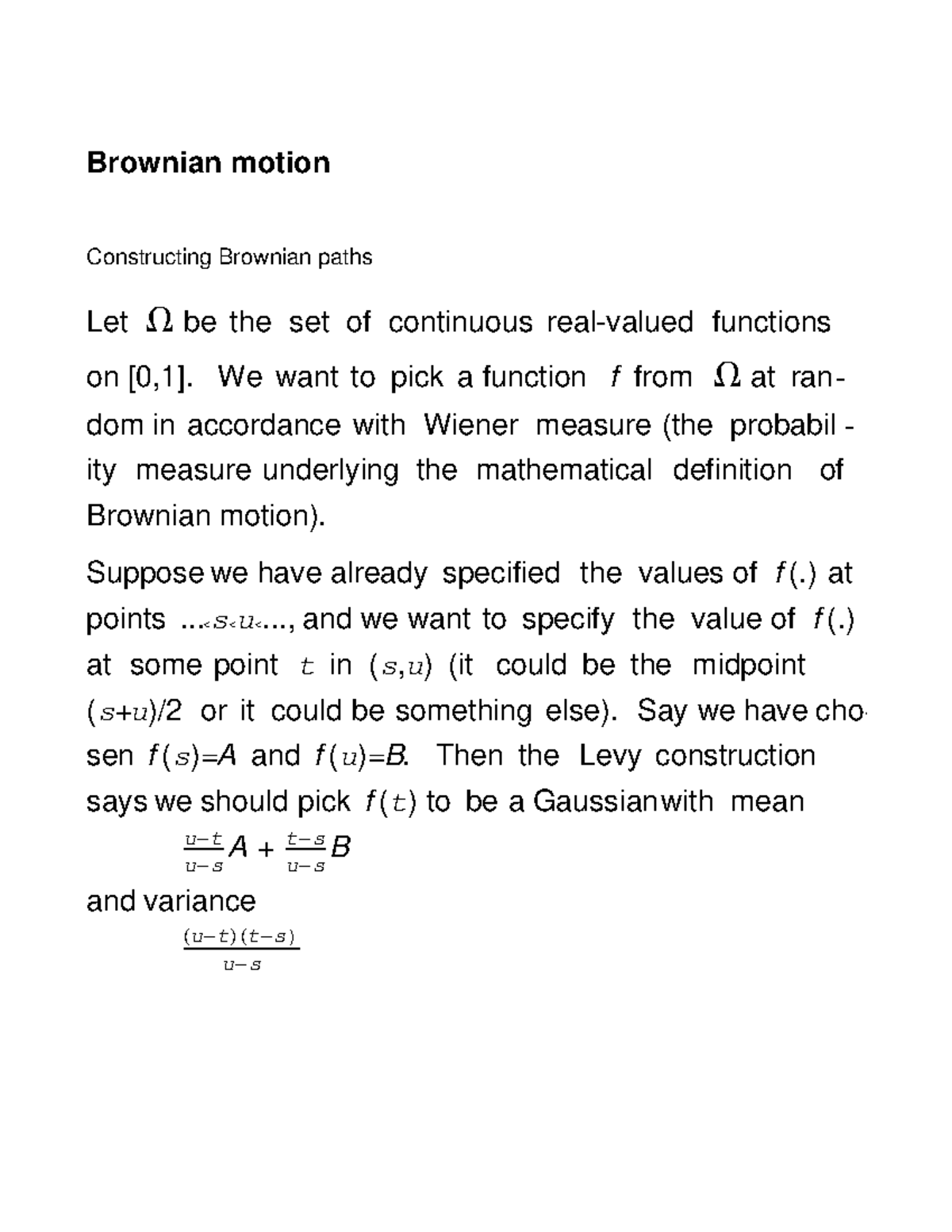 Lec12 Brownian motion - Lecture notes 12 - Brownian motion Constructing ...