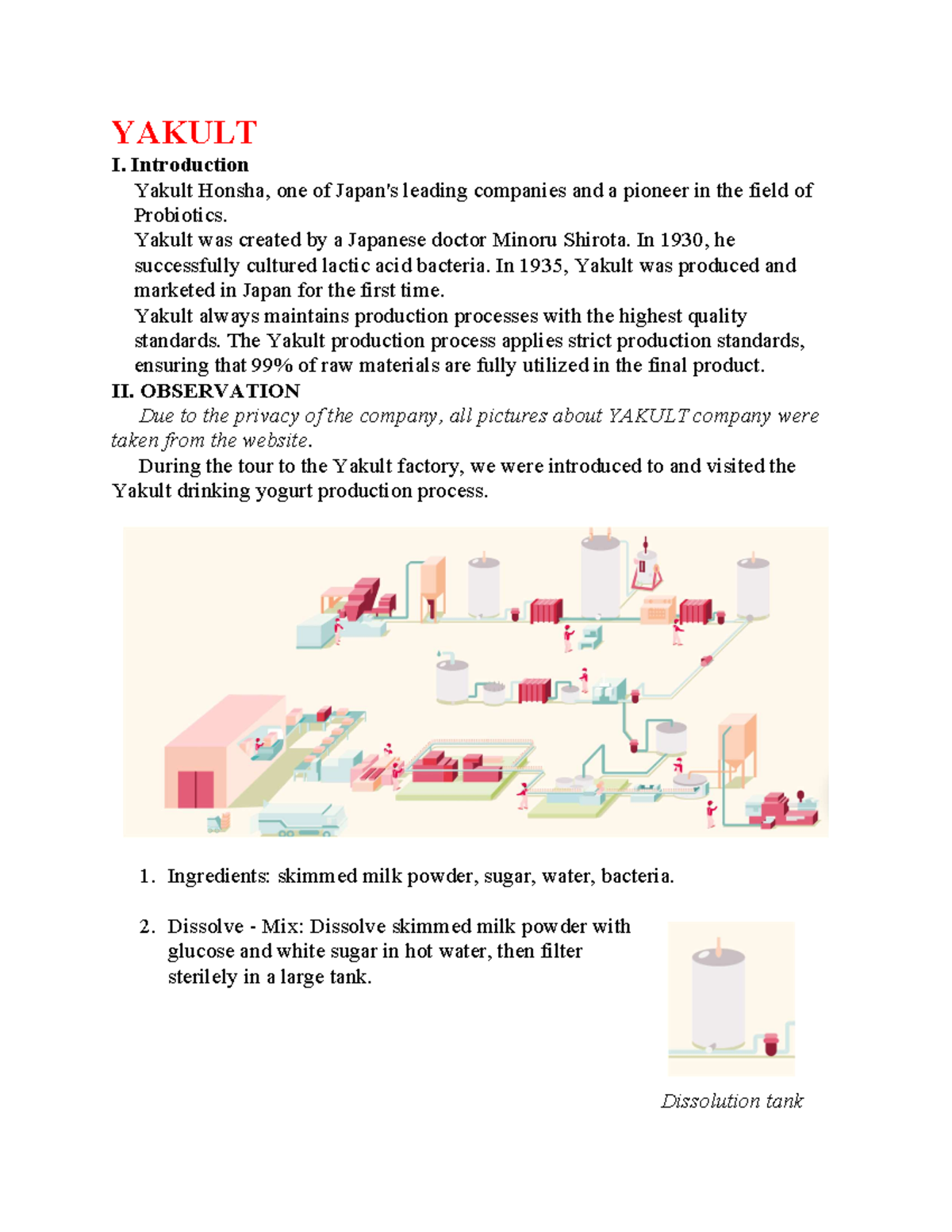 Yakult - YAKULT I. Introduction Yakult Honsha, one of Japan's leading ...