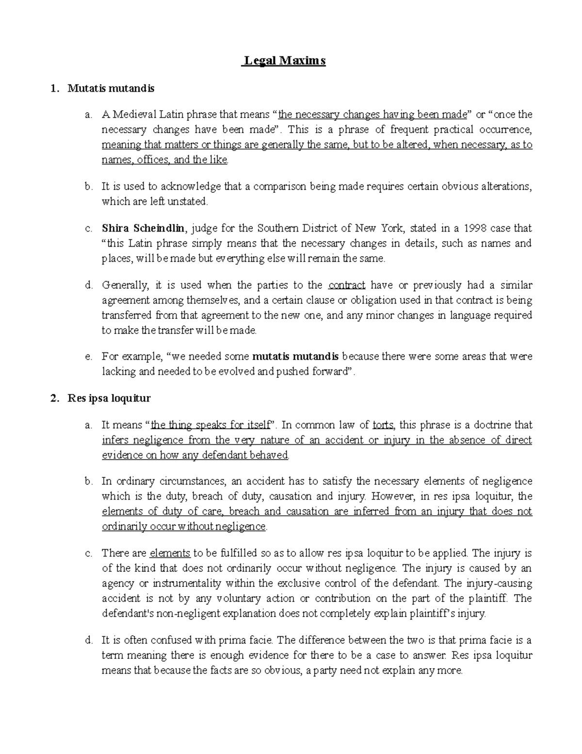 Legal Maxim - notes - Legal Maxims 1. Mutatis mutandis a. A Medieval ...