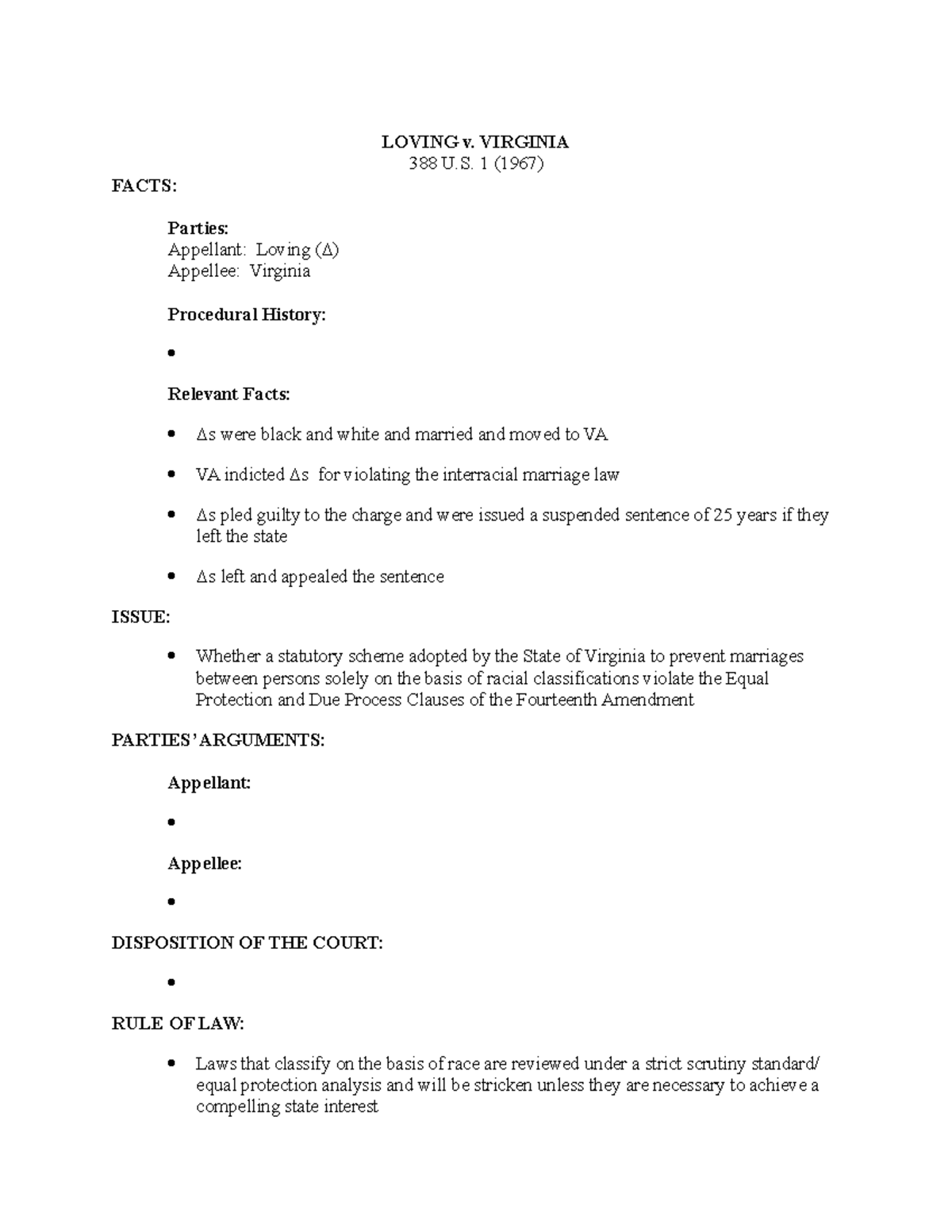 Loving v. Virginia - Lecture notes 17 - LOVING v. VIRGINIA 388 U. 1 ...