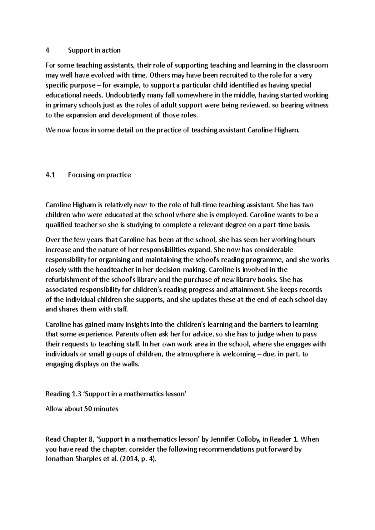 Study topic 1 - 4, 4.1, 4.2, 4 - 4 Support in action For some teaching ...