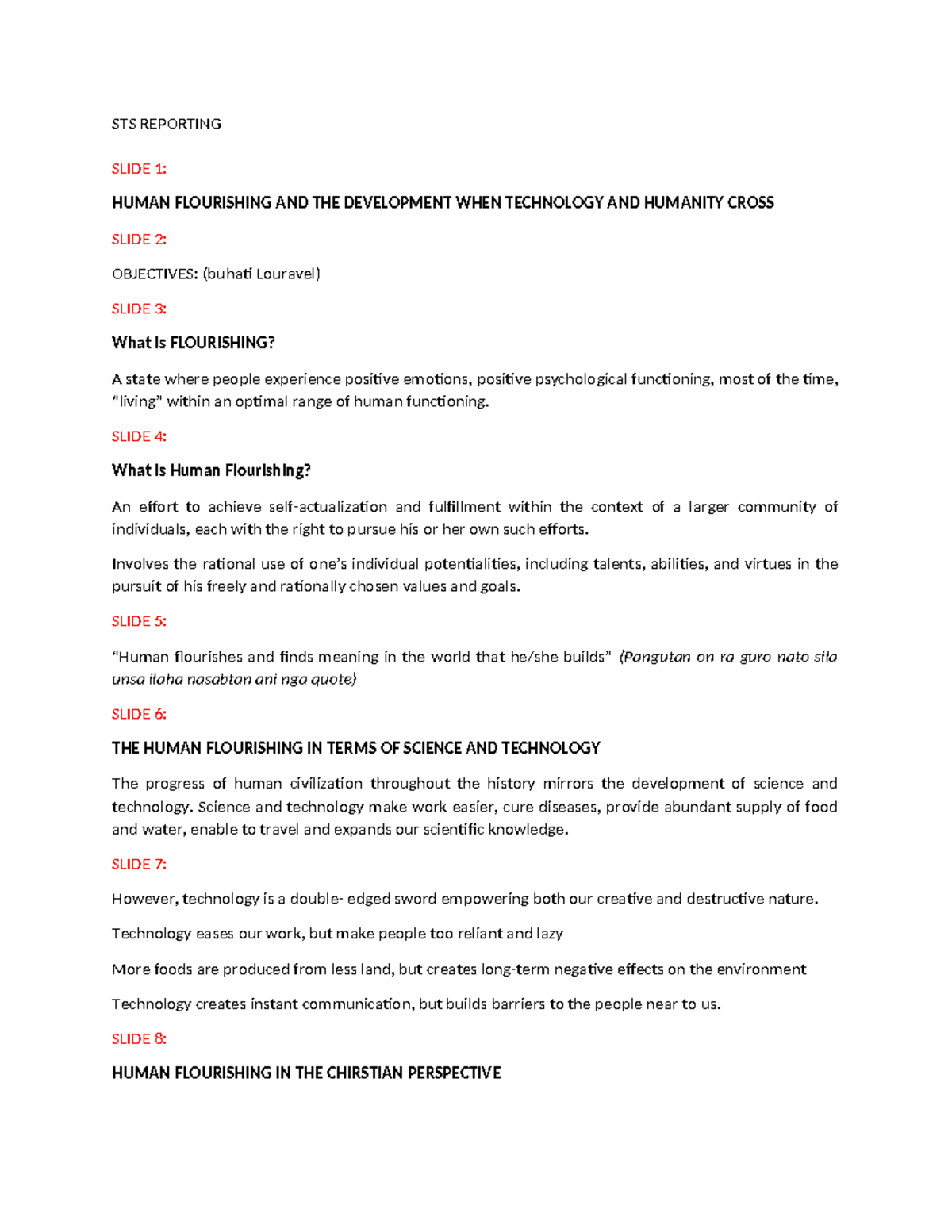 Science Technology and Society - STS REPORTING SLIDE 1: HUMAN ...