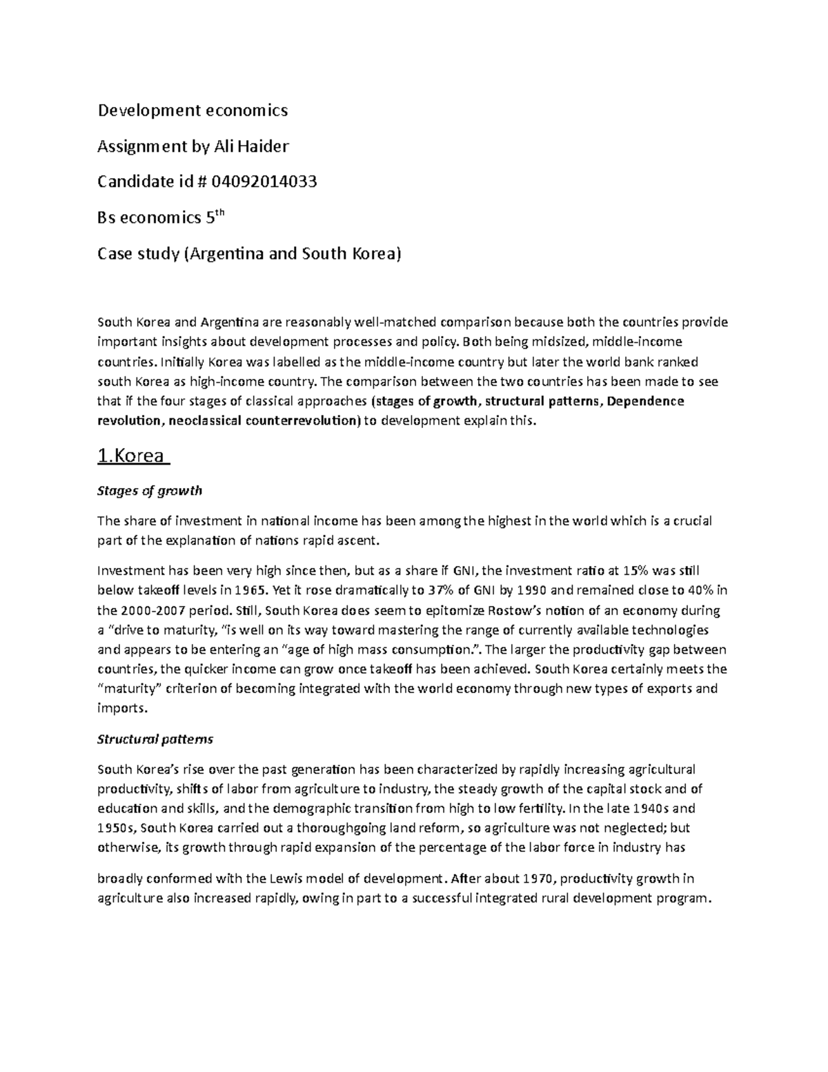 Development economics - Development economics Assignment by Ali Haider ...