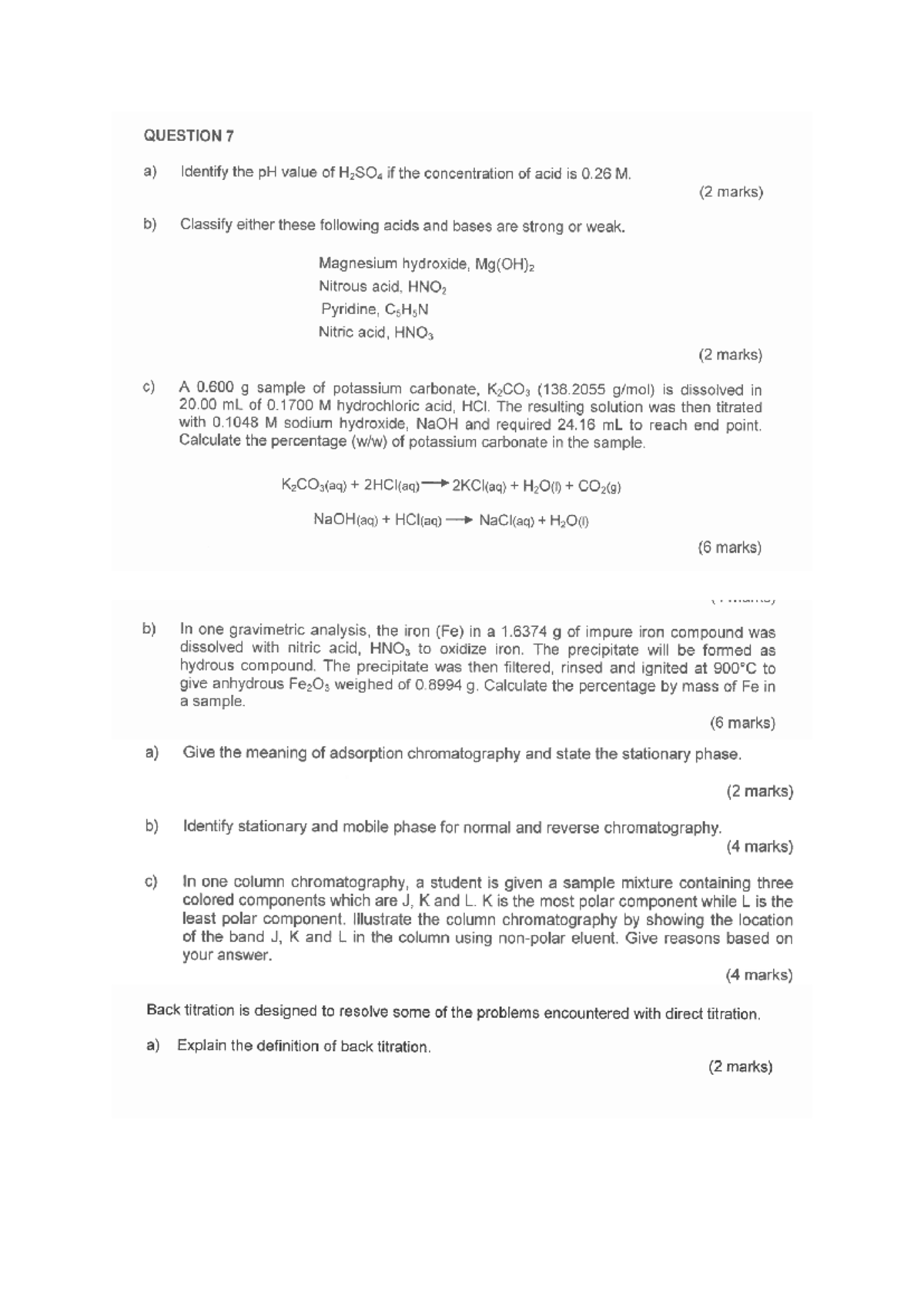 Tutorial CHM 256 CHAP 4-7 - QUESTION 7 a) Identify the pH value of H2SO4 if the concentration of ...