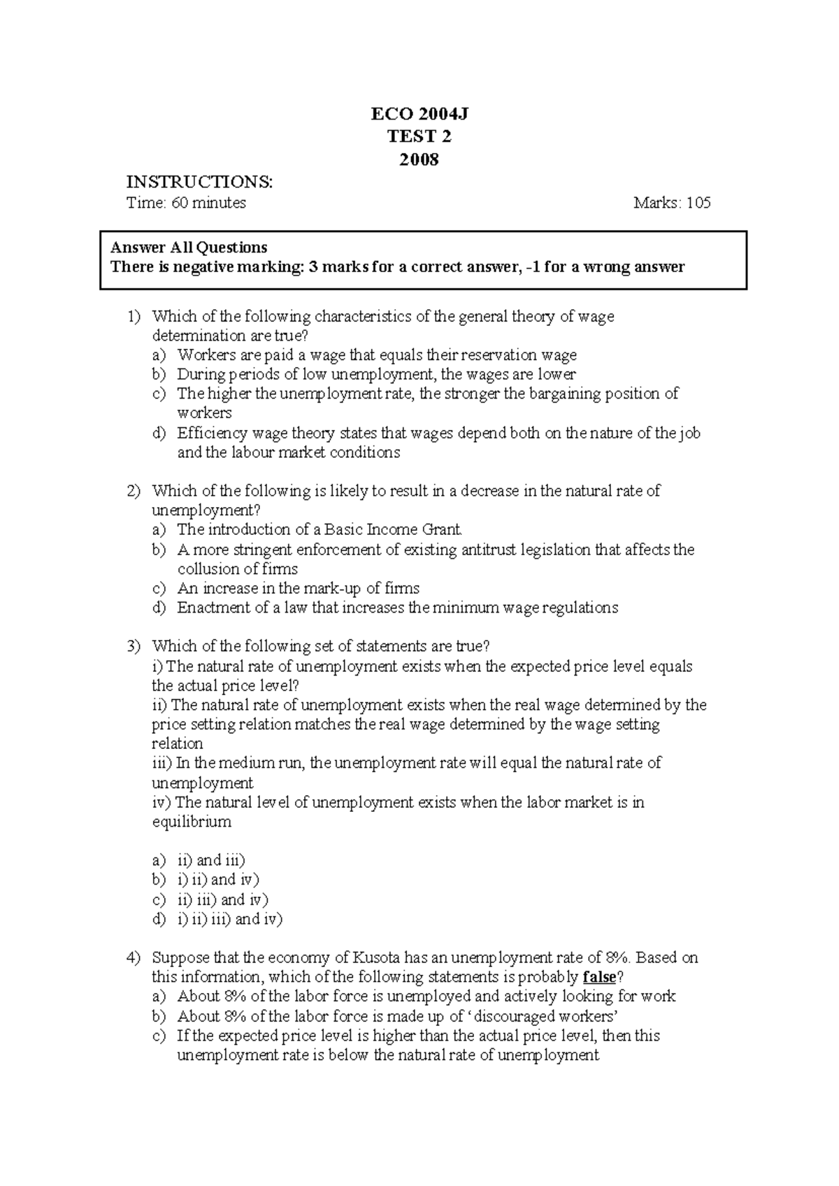 ECO2004 S Test 2 2008 - ECO 2004J TEST 2 2008 INSTRUCTIONS: Time: 60 ...