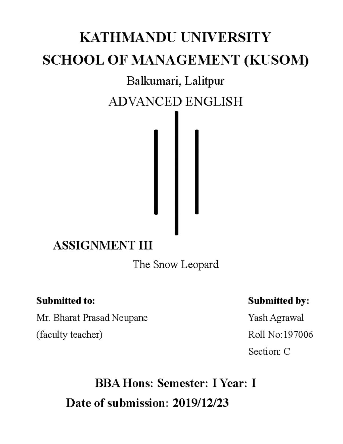 The Snow Leopard Assignment - KATHMANDU UNIVERSITY SCHOOL OF MANAGEMENT ...
