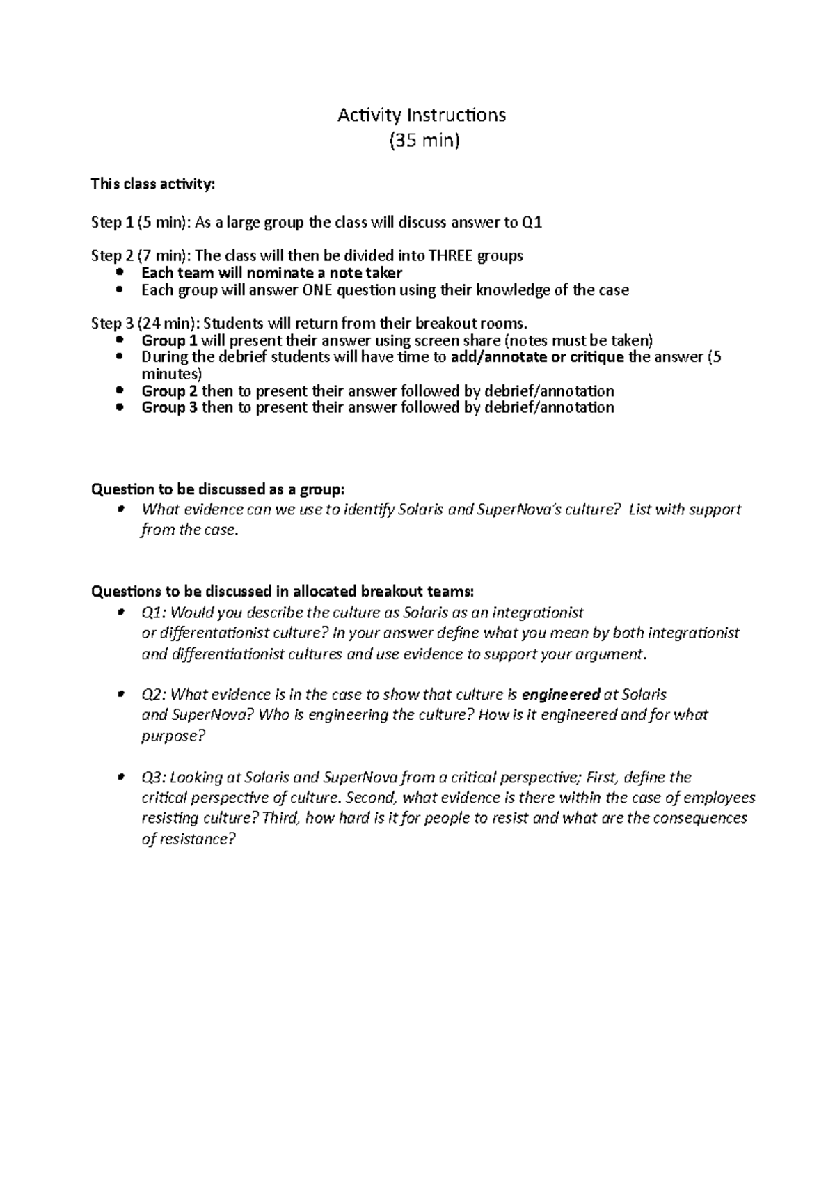 OB Module 10 - Student Activity Handout (Sem 1) - Activity Instructions ...