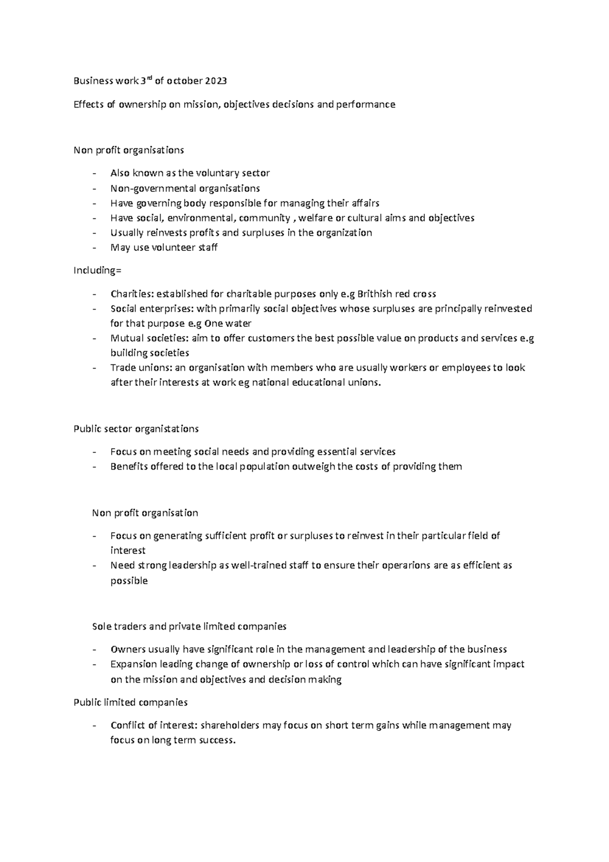 Business 3 - class notes - Business work 3rd of october 2023 Effects of ...