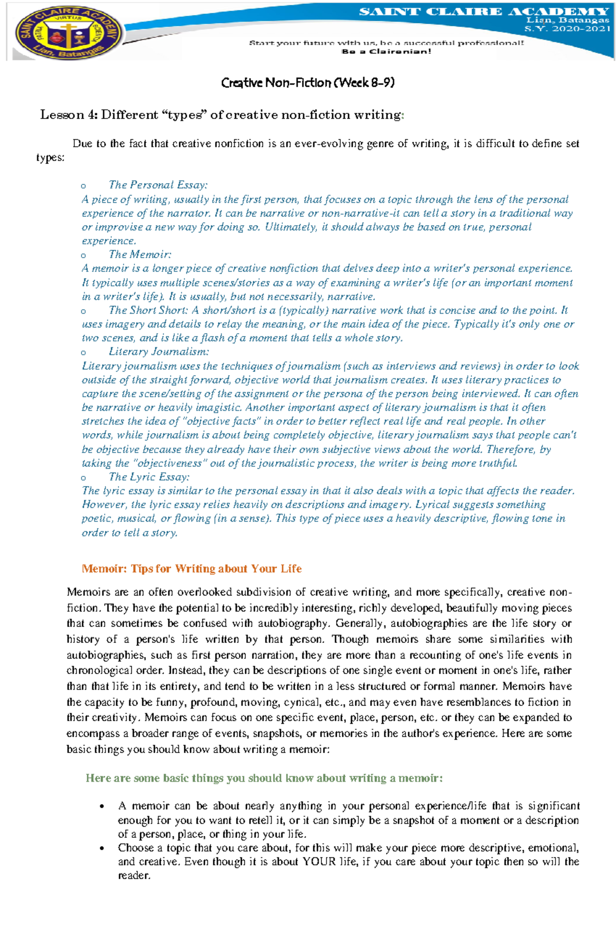 8-9-2 - it is the - Creative Non-Fiction (Week 8 - 9 ) Lesson 4 ...