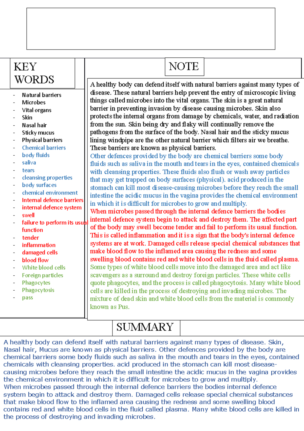 Cornell notes - rhgh43ptght4ughp - A healthy body can defend itself ...