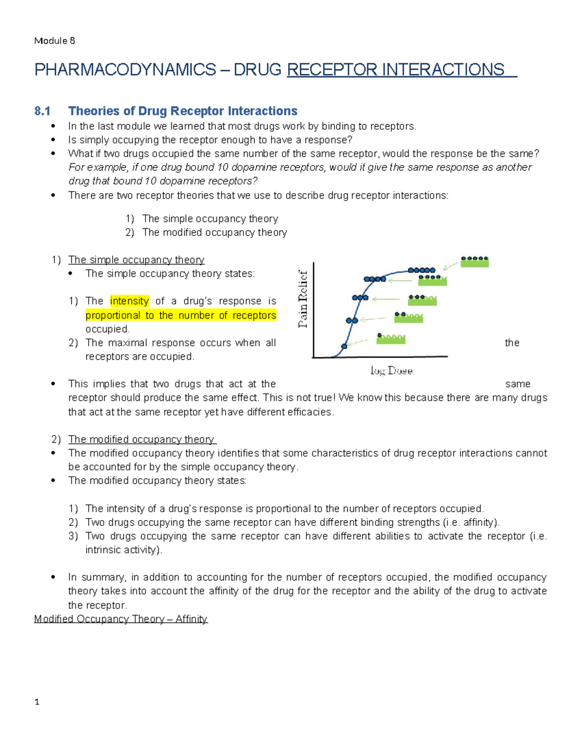 Module 8 Notes 2020 - .......... - PHARMACODYNAMICS – DRUG RECEPTOR ...