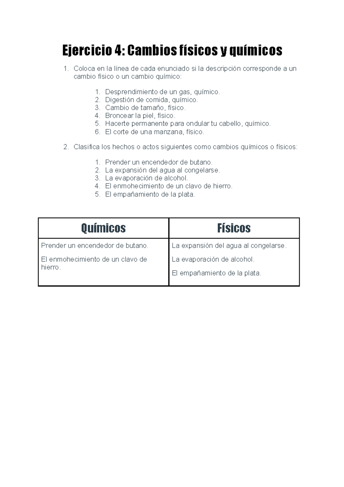 Ejercicio 4 Transformacion de la Materia - Ejercicio 4: Cambios físicos ...