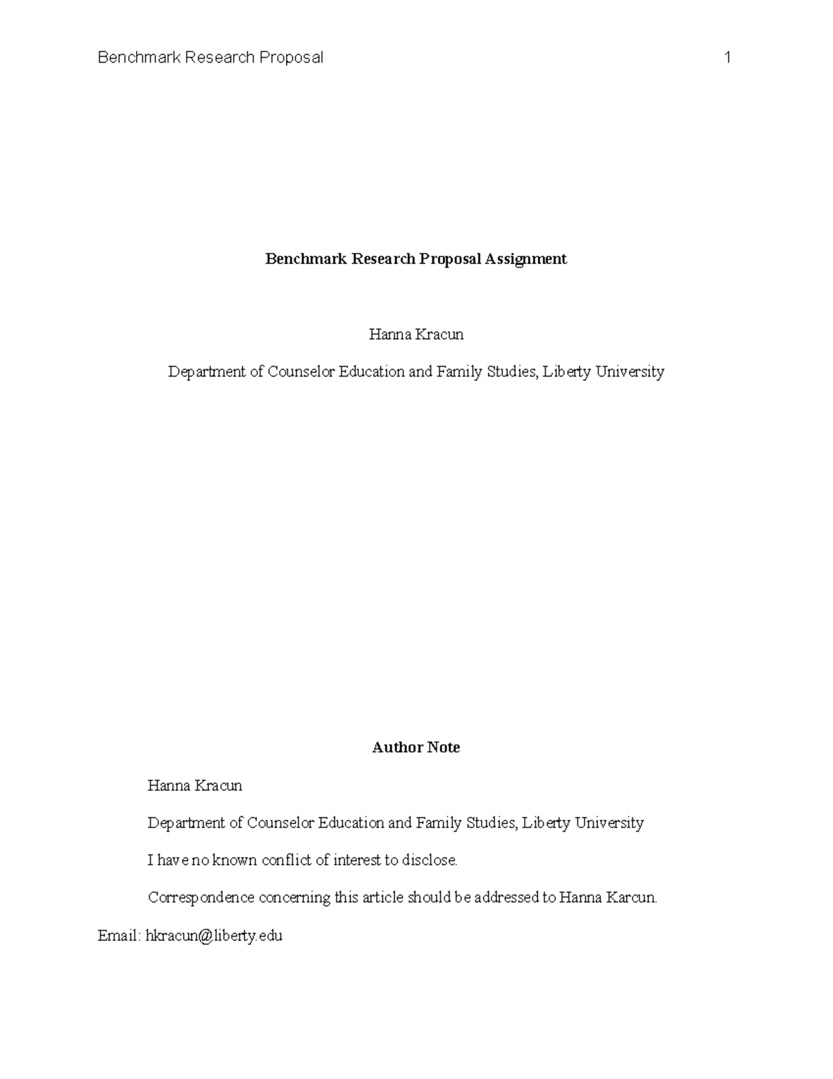 Benchmark Research Proposal - Correspondence concerning this article ...