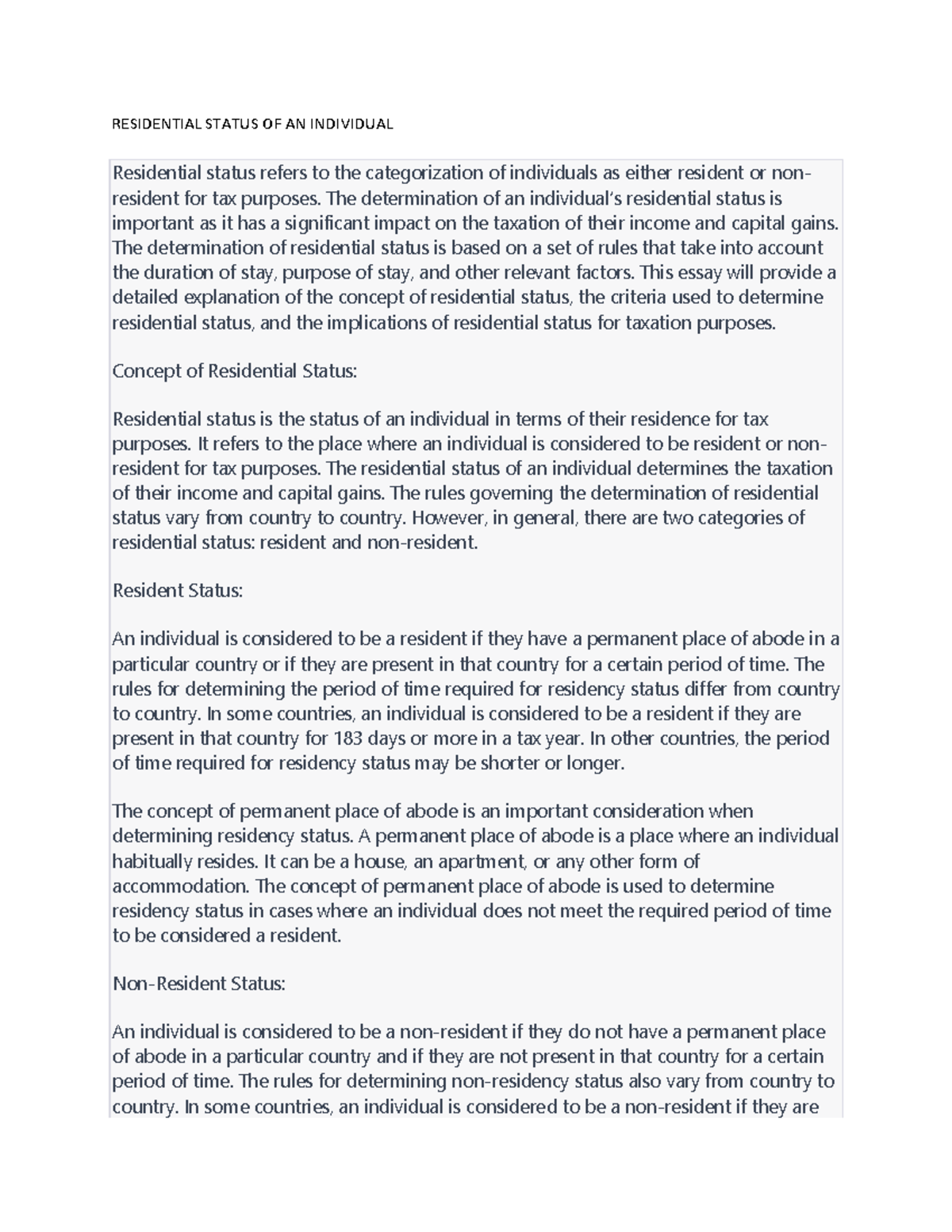 Residential Status OF AN Individual - RESIDENTIAL STATUS OF AN ...