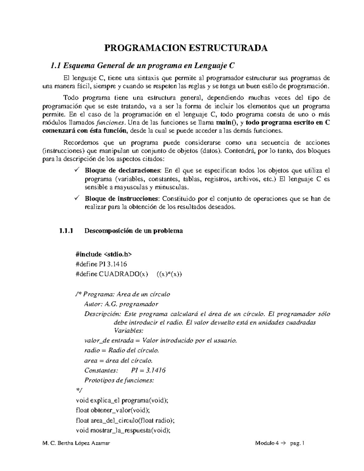 Estructura De Programa En C - PROGRAMACION ESTRUCTURADA 1 Esquema ...