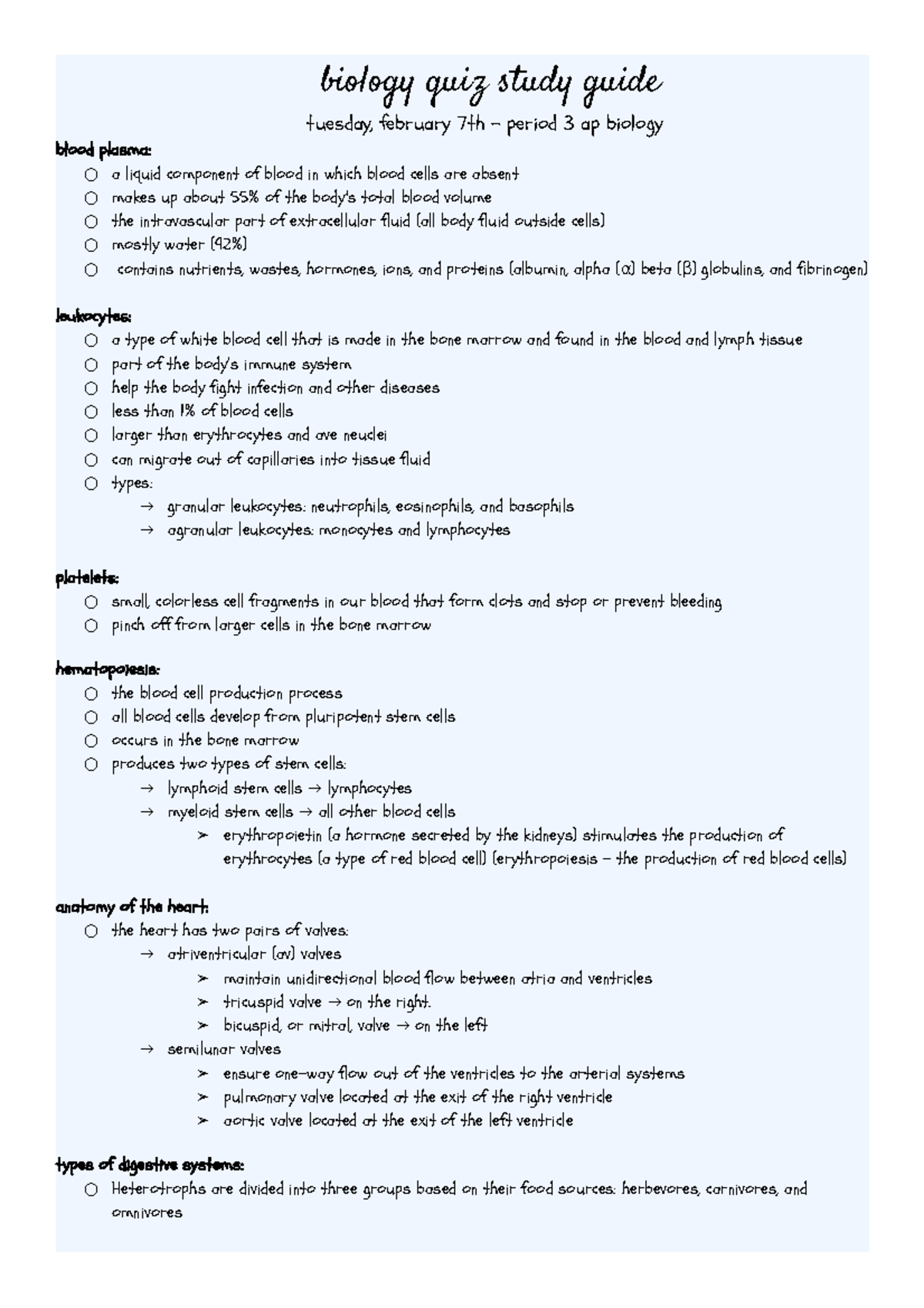 Bio quiz - feb 7th - .... - biology quiz study guide tuesday, february ...