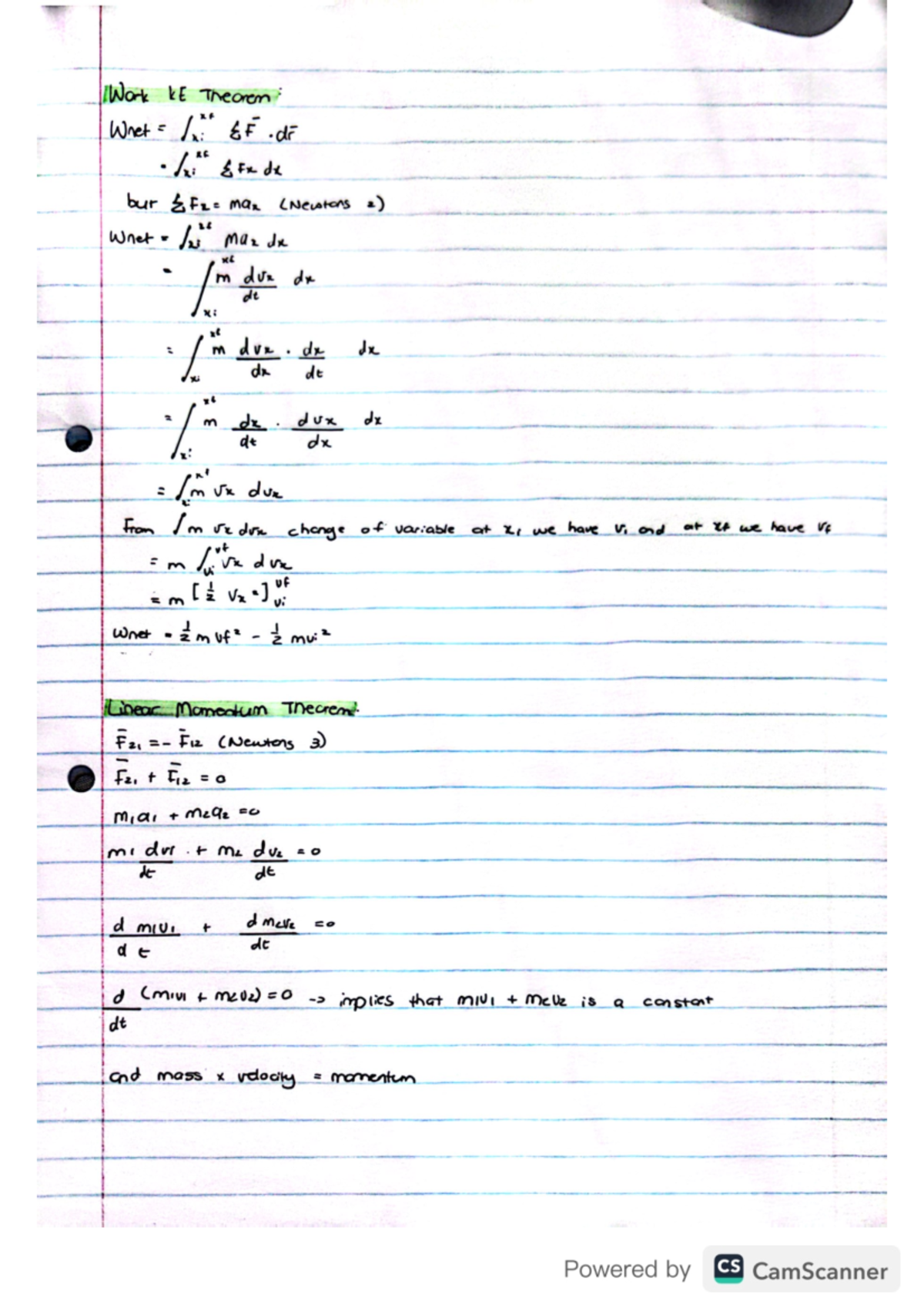 Fsk116 proofs - Summary Physics for Engineers - Work KE Theoren What EF ...