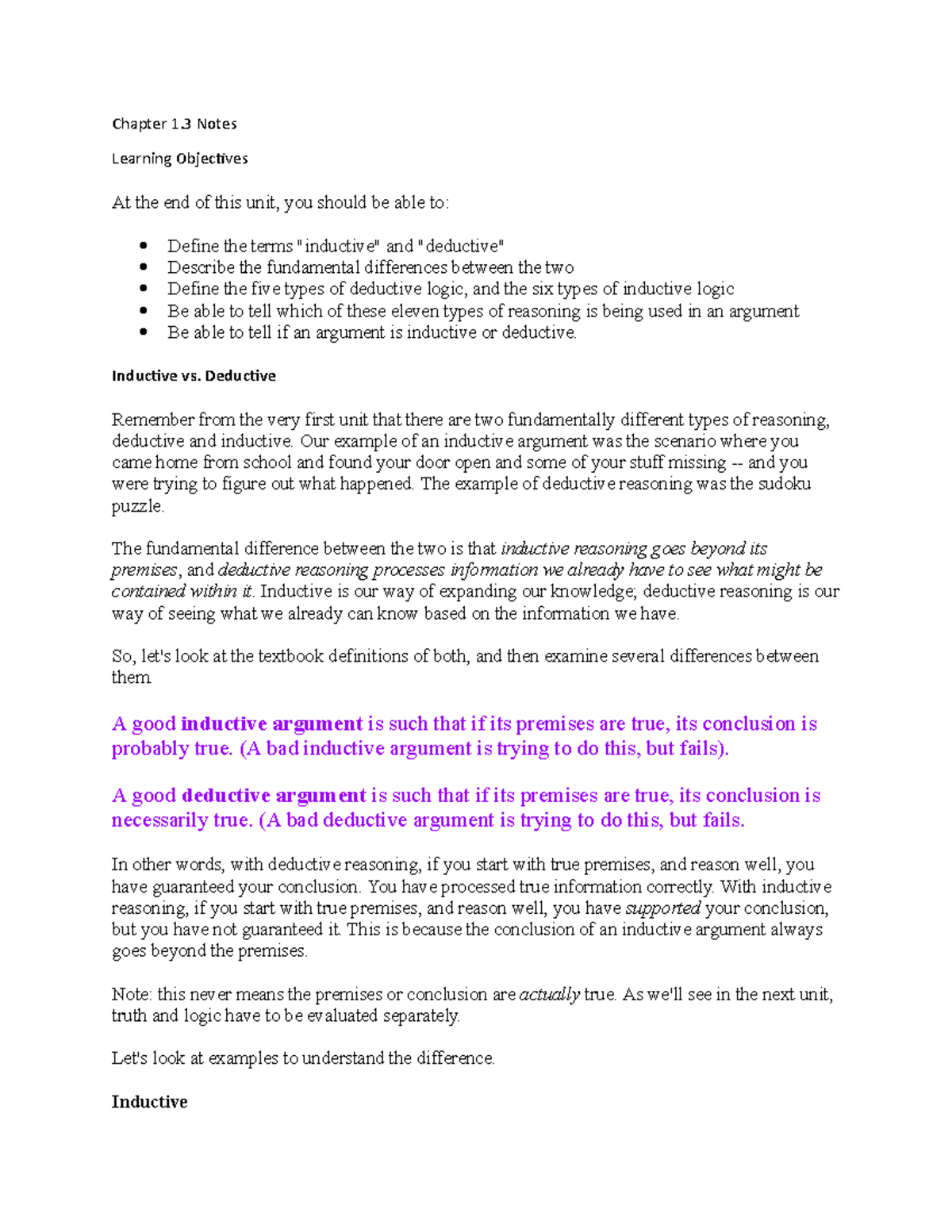 Chapter 1.3 Notes - Chapter 1 Notes Learning Objectives At the end of ...