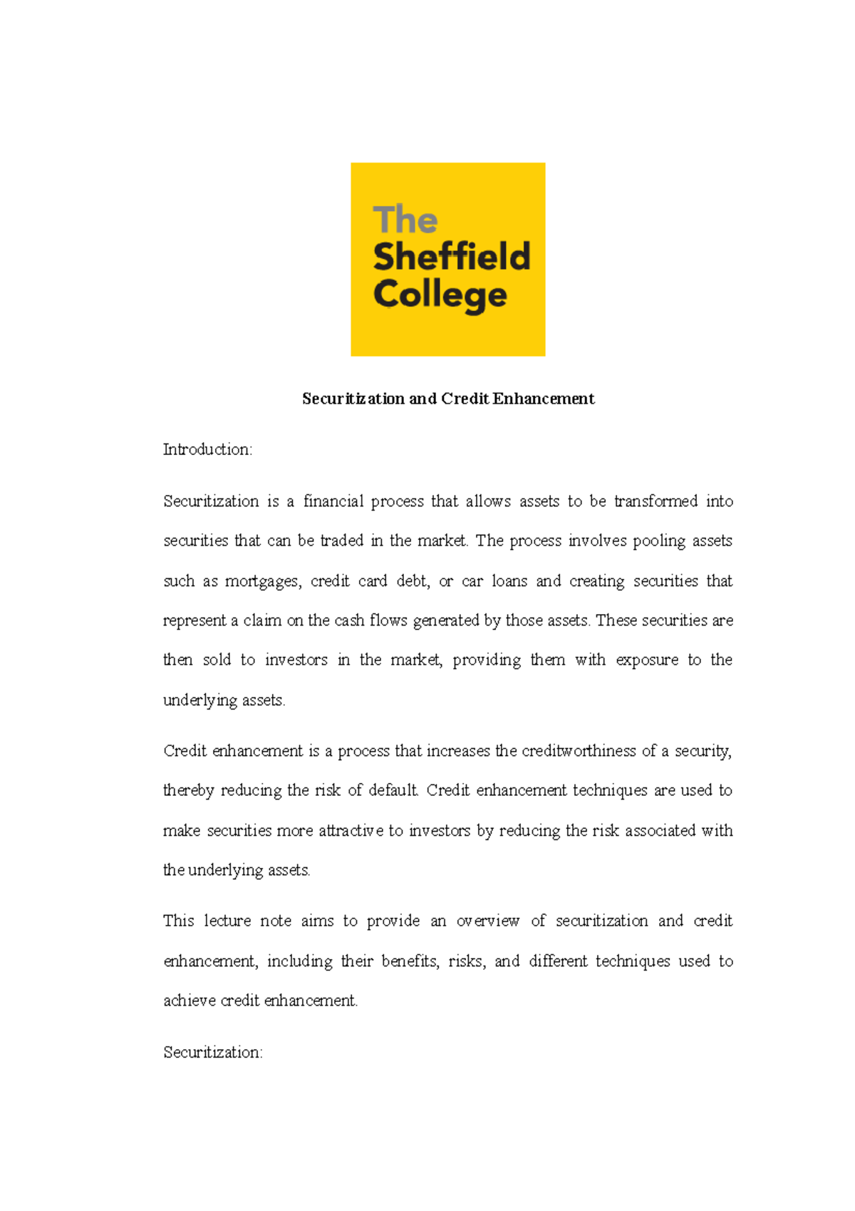 Securitization and Credit Enhancement - Securitization and Credit ...