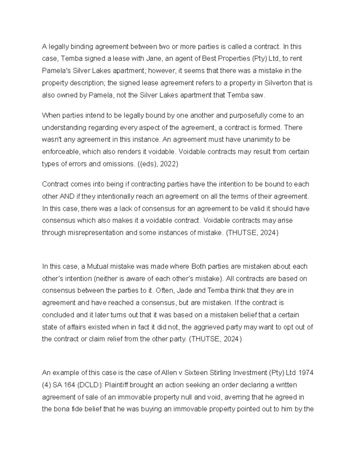 KTR 211 Assignment 1 - A legally binding agreement between two or more parties is called a ...