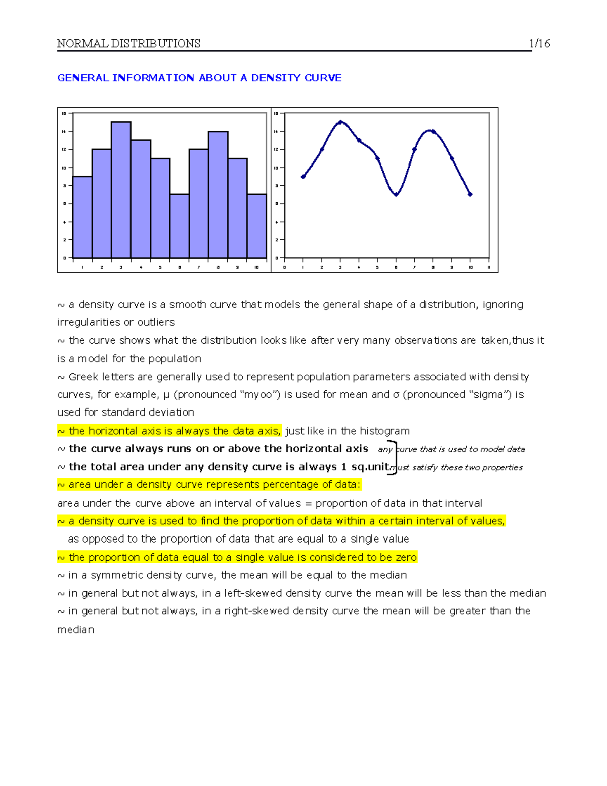 Normal Distbns - Statistics Through Example - Lecture Notes - GENERAL ...