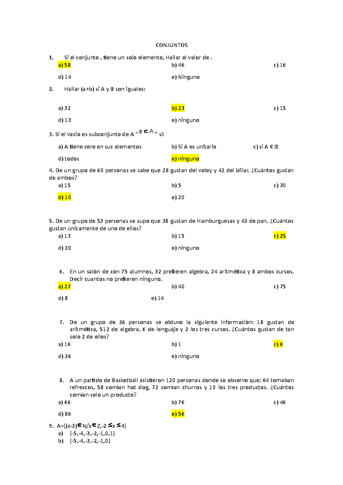 Conjuntos prueba 2 - APUNTES Y PRACTICA - CONJUNTOS Si el conjunto ...