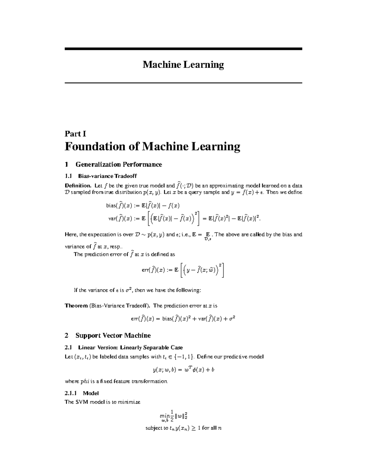 Ml foundation - course note summary - Machine Learning Part I ...
