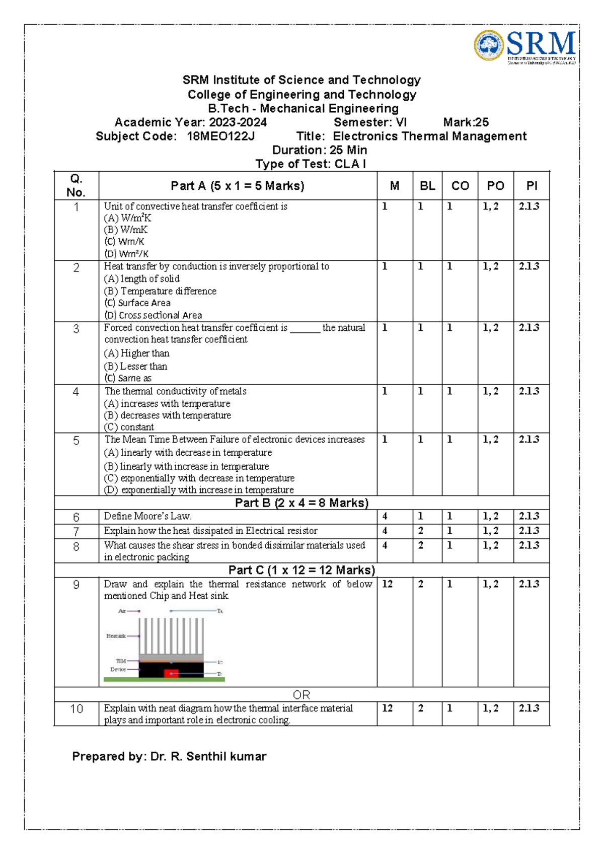CT-1 AY2023-24-EVEN- SET A - SRM Institute of Science and Technology College of Engineering and ...