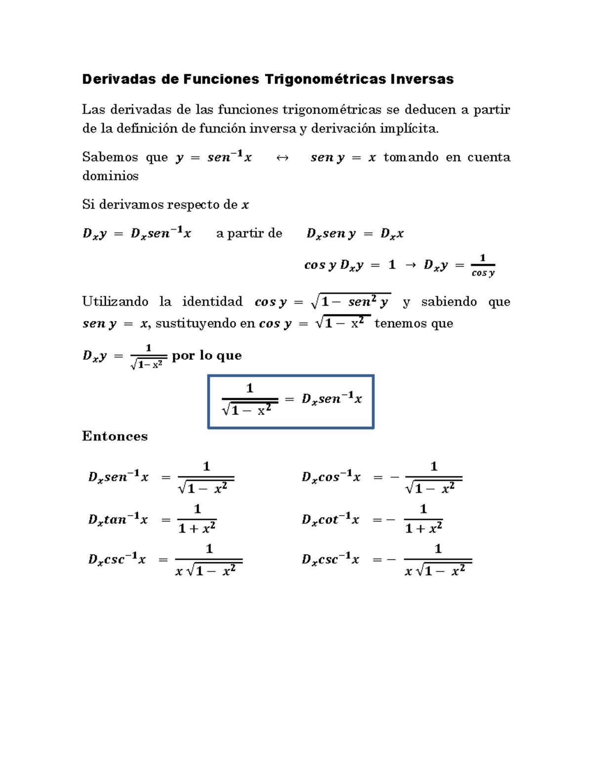 8. Derivadas de Funciones Trigonómetricas Inversas - Derivadas de ...