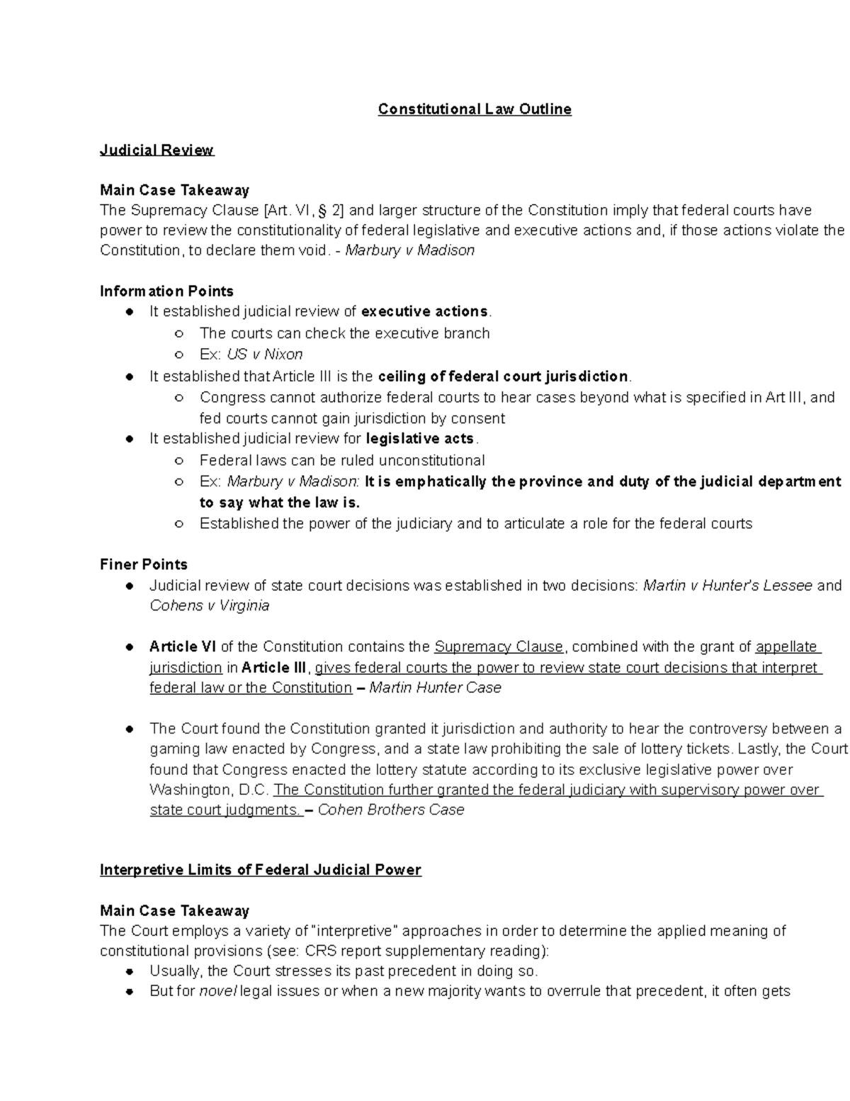 Con Law Outline-2 - Outline - Constitutional Law Outline Judicial ...