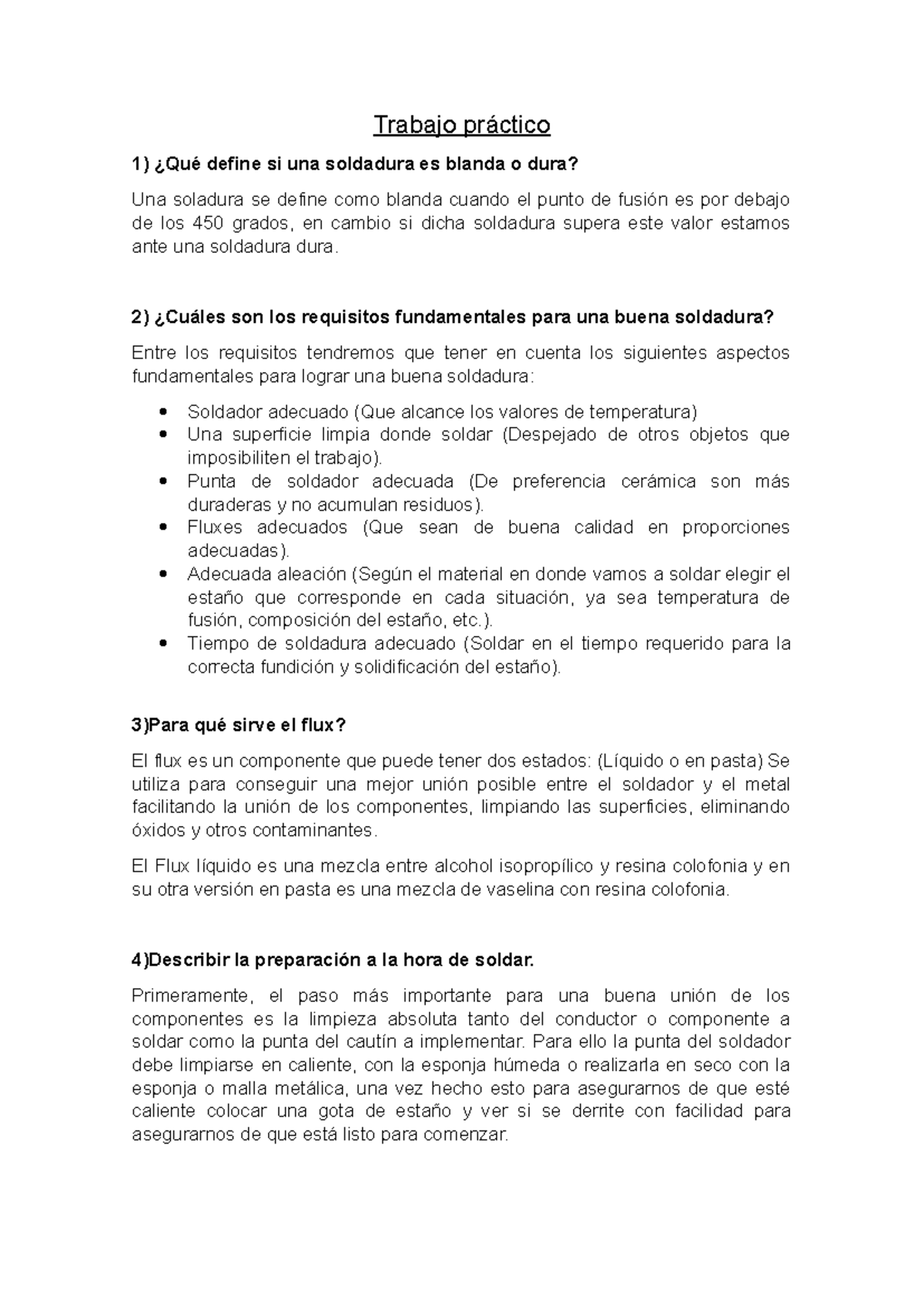 Soldadura con Estaño - Trabajo práctico 1) ¿Qué define si una soldadura ...