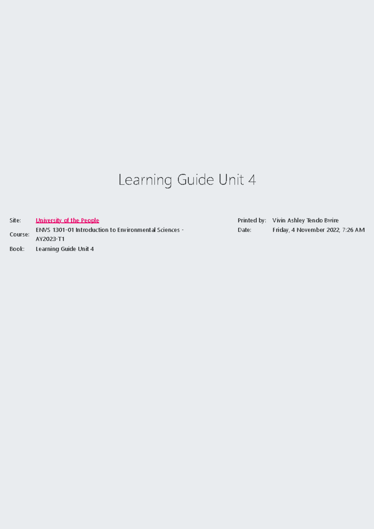 ENVS Learning Guide Unit 4 - Learning Guide Unit 4 Site: University of the People Course: ENVS ...