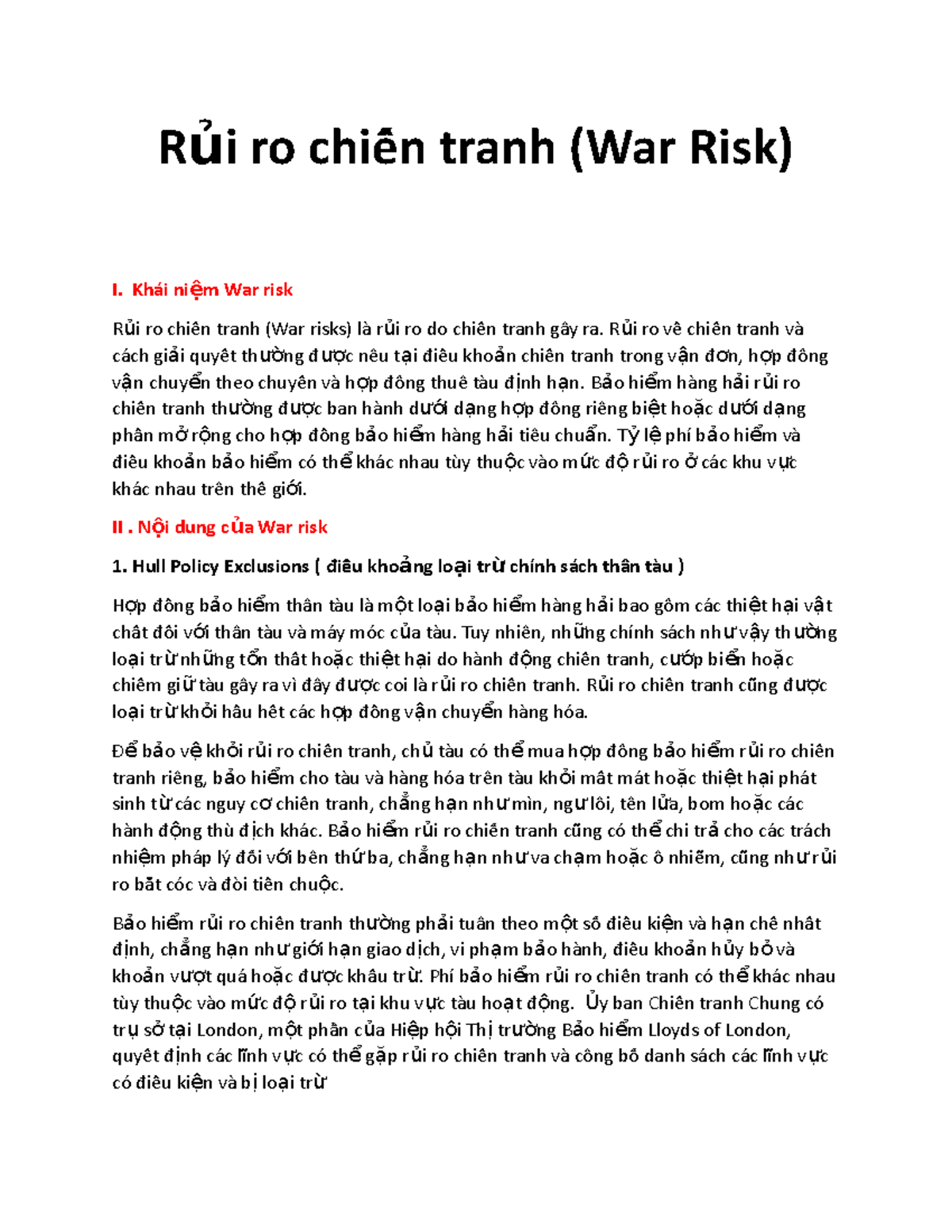 Rủi ro chiến tranh (War Riks).(Nhóm 5) - R ủi ro chiếến tranh (War Risk ...