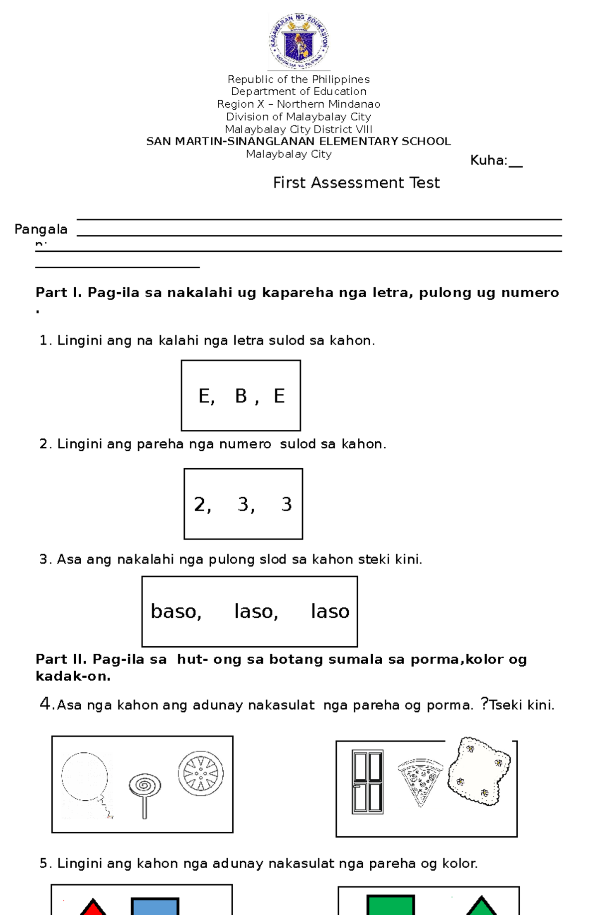 First-Quarter-assessment - Republic of the Philippines Department of ...