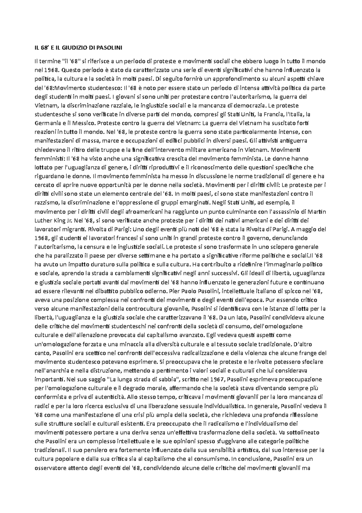 IL 68’ E IL Giudizio DI Pasolini - IL 68’ E IL GIUDIZIO DI PASOLINI Il ...