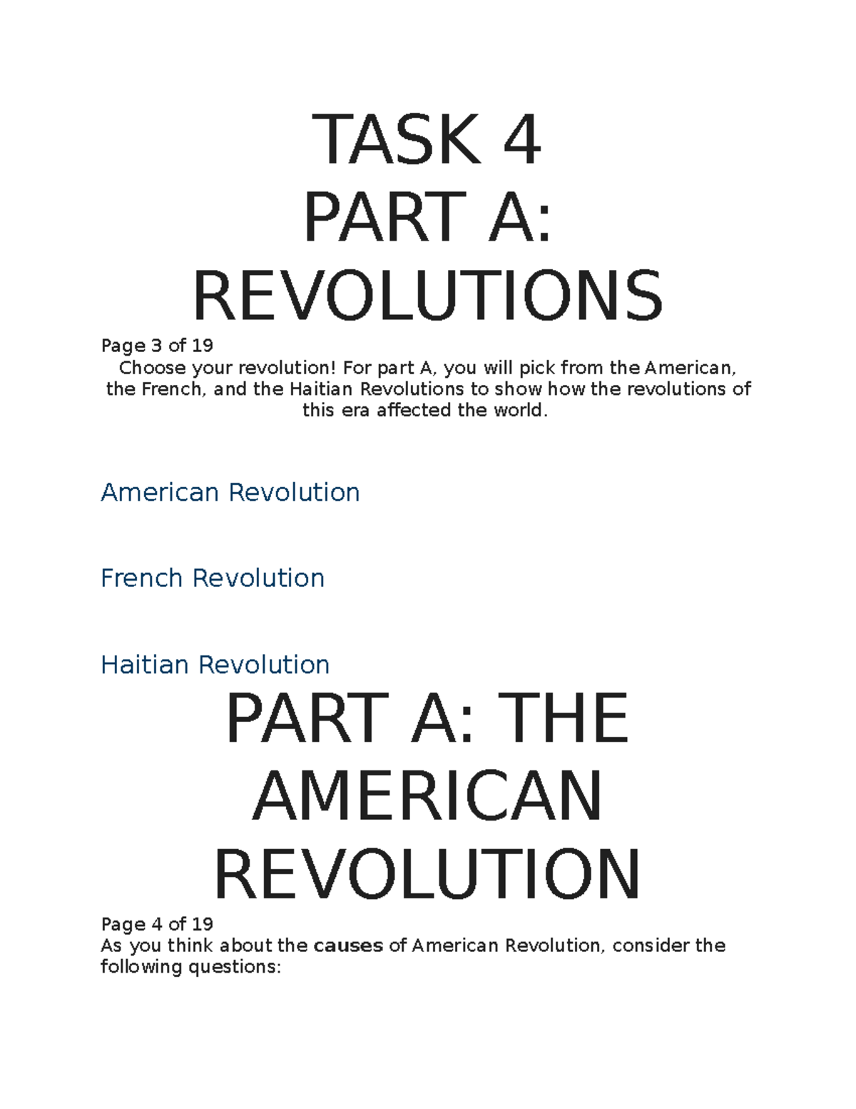 history on the American revolution and French revolution - TASK 4 PART ...