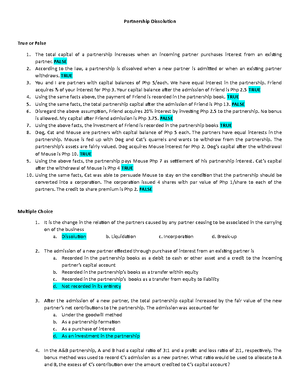 Chapter 3 - Partnership Dissolution - Chapter 3 Partnership Dissolution NAME: Date: Professor ...