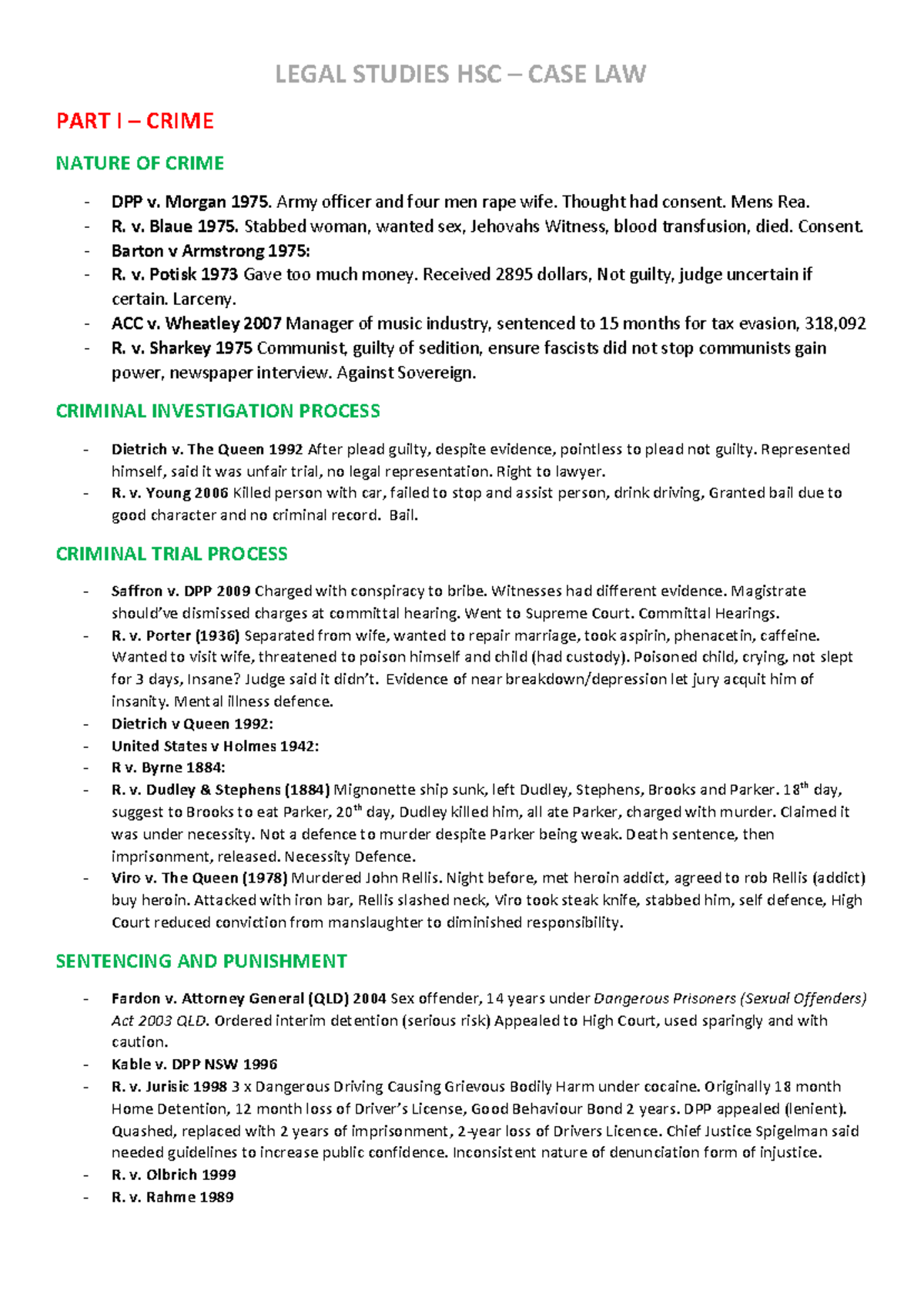 LS Case Studies for All Topics - LEGAL STUDIES HSC – CASE LAW PART I ...
